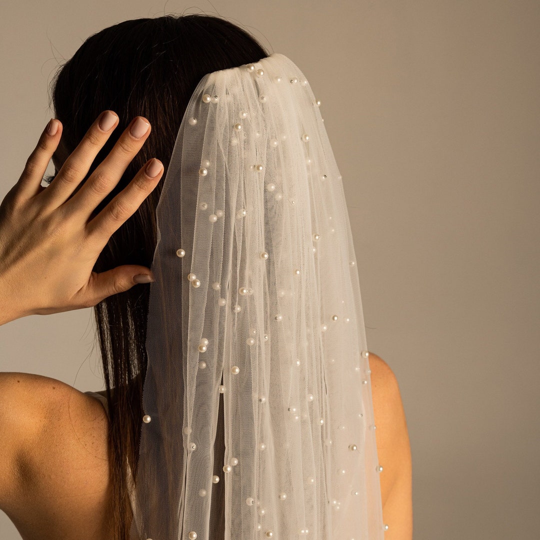 Wedding Pearl Veil, Classic Veil With Pearls, Royal Bridal Veil, Veil ...