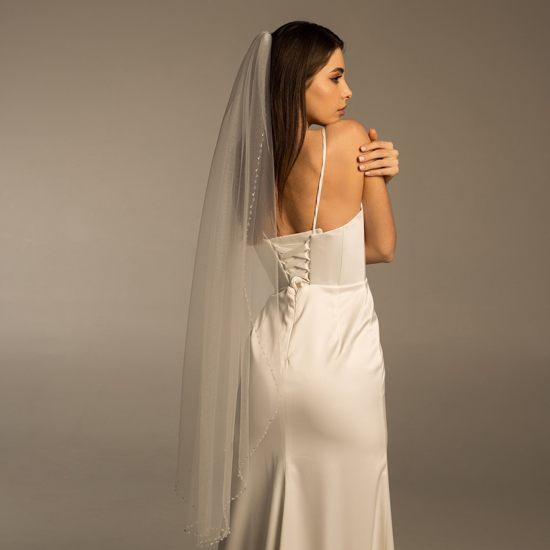 Crystal Wedding Veil, Simple Wedding Vail, Crystal Bridal Veil, Veil ...
