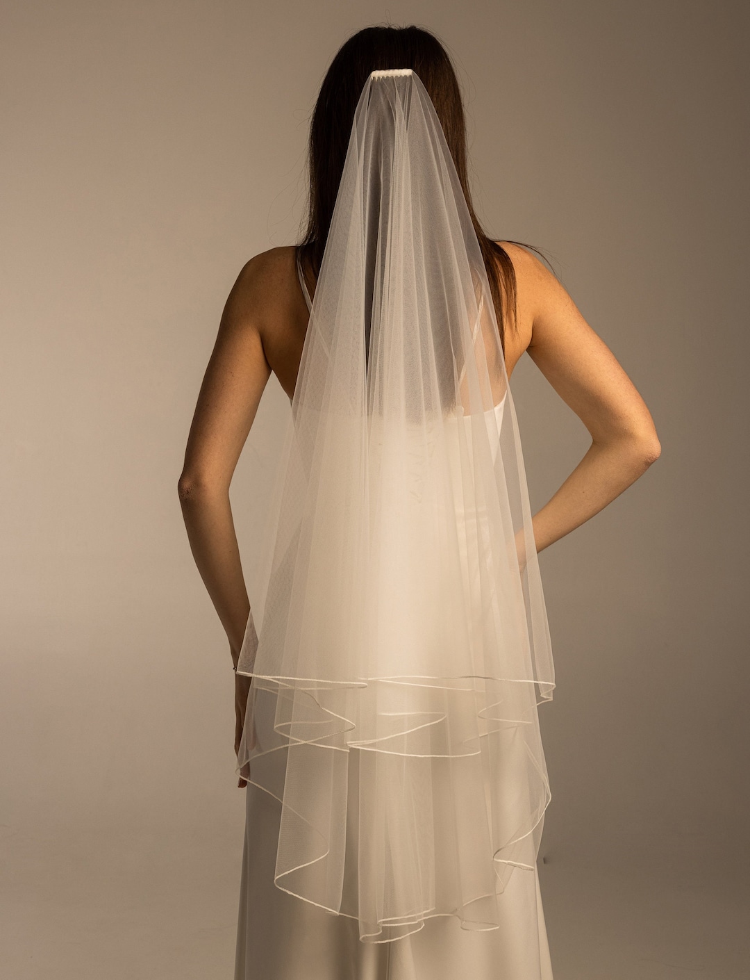 Wedding 2 Layer Pencil Edge Veil, Bridal Minimalist Veil, 2 Tier ...