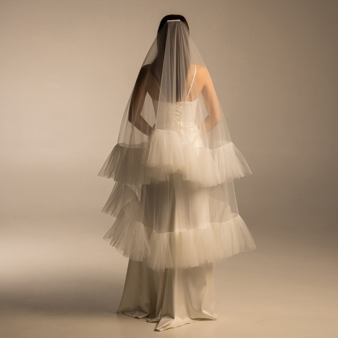 Bridal Wedding Veil, Veil for Bride, Ruffled Bridal Veil, Ruffletulle ...