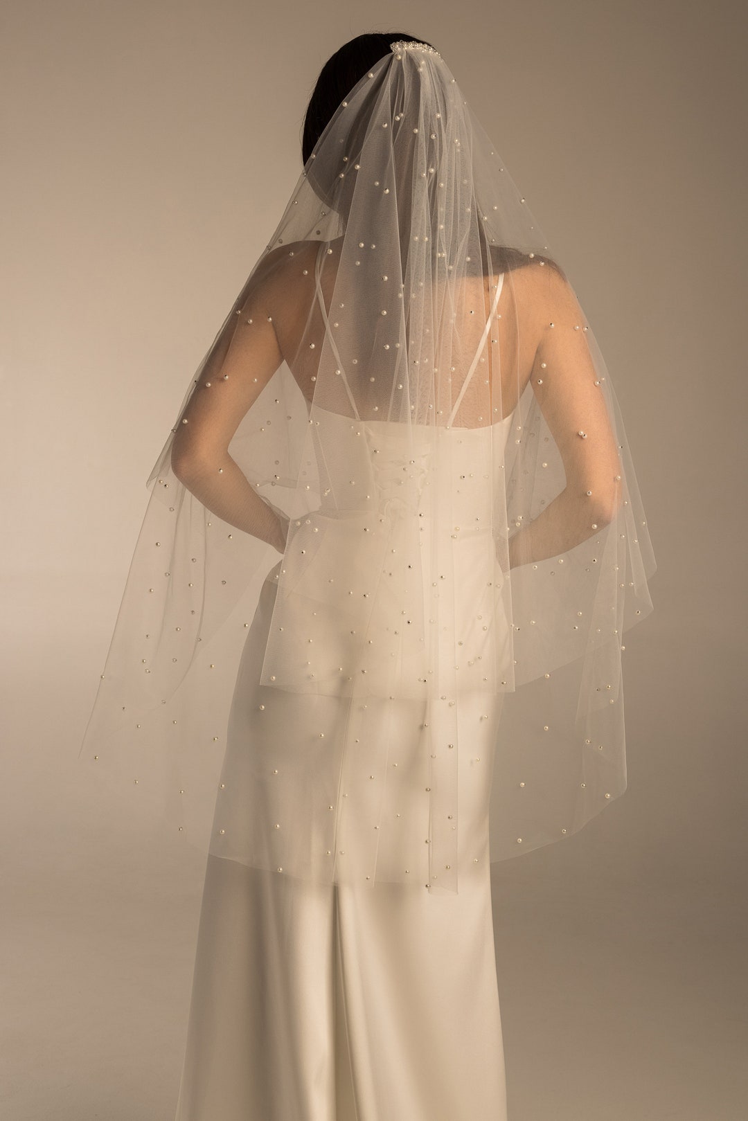 2 Tier Plain Veil, Pearl Cape, Pearl Wedding Veil, Two Tier Veil, Two ...