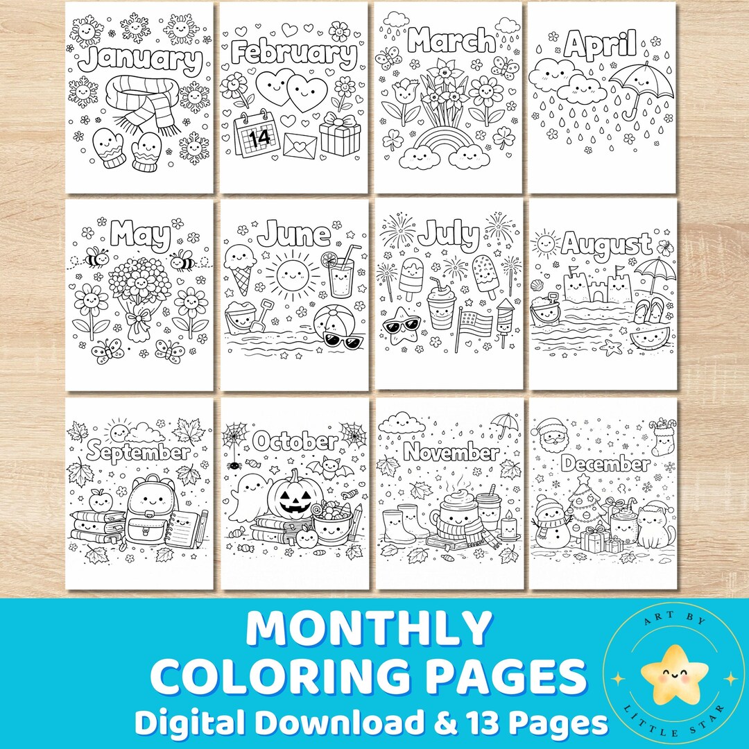 Monthly Coloring Pages: 2026 Calendar Activity for Kids (digital ...