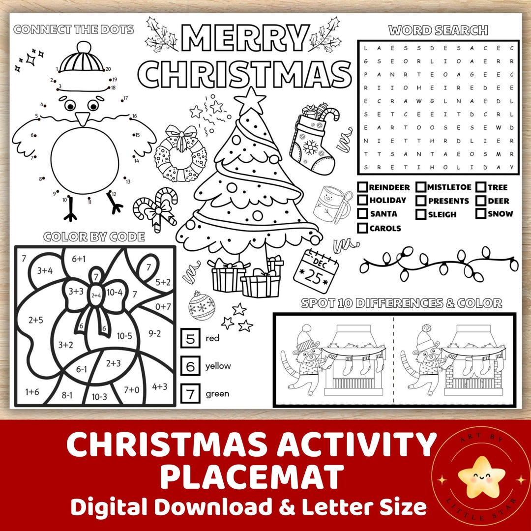 Christmas Activity Placemat: Kids Holiday Mat (PDF Download) - Etsy