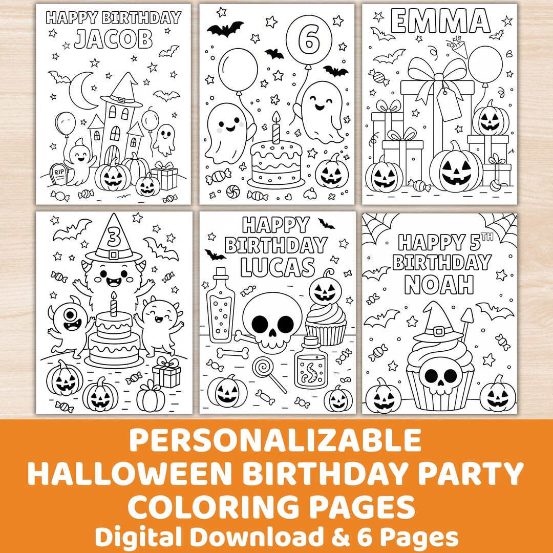 Custom Halloween Birthday Coloring Pages: Personalized Kids Party ...