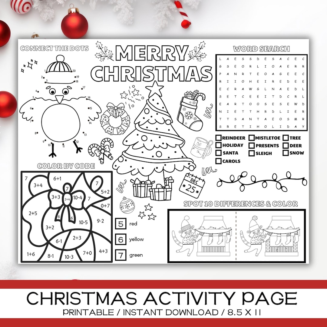 Christmas Activity Page for Kids, Christmas Puzzle, Christmas Games ...