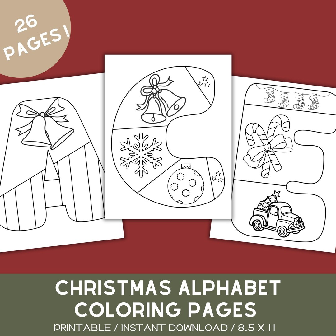 26 Printable Christmas Alphabet Coloring Pages, Abc Coloring Book, Baby ...