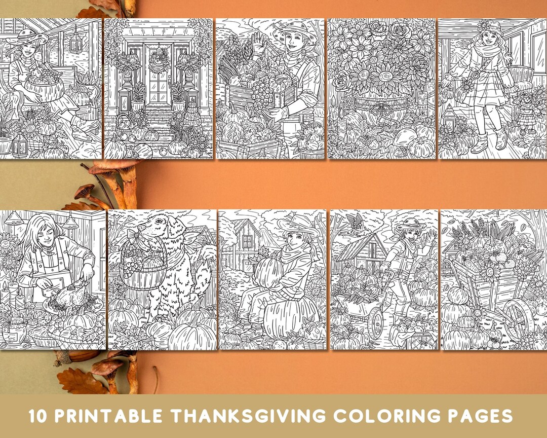 10 Thanksgiving Coloring Pages for Kids and Adult, Printable Coloring ...
