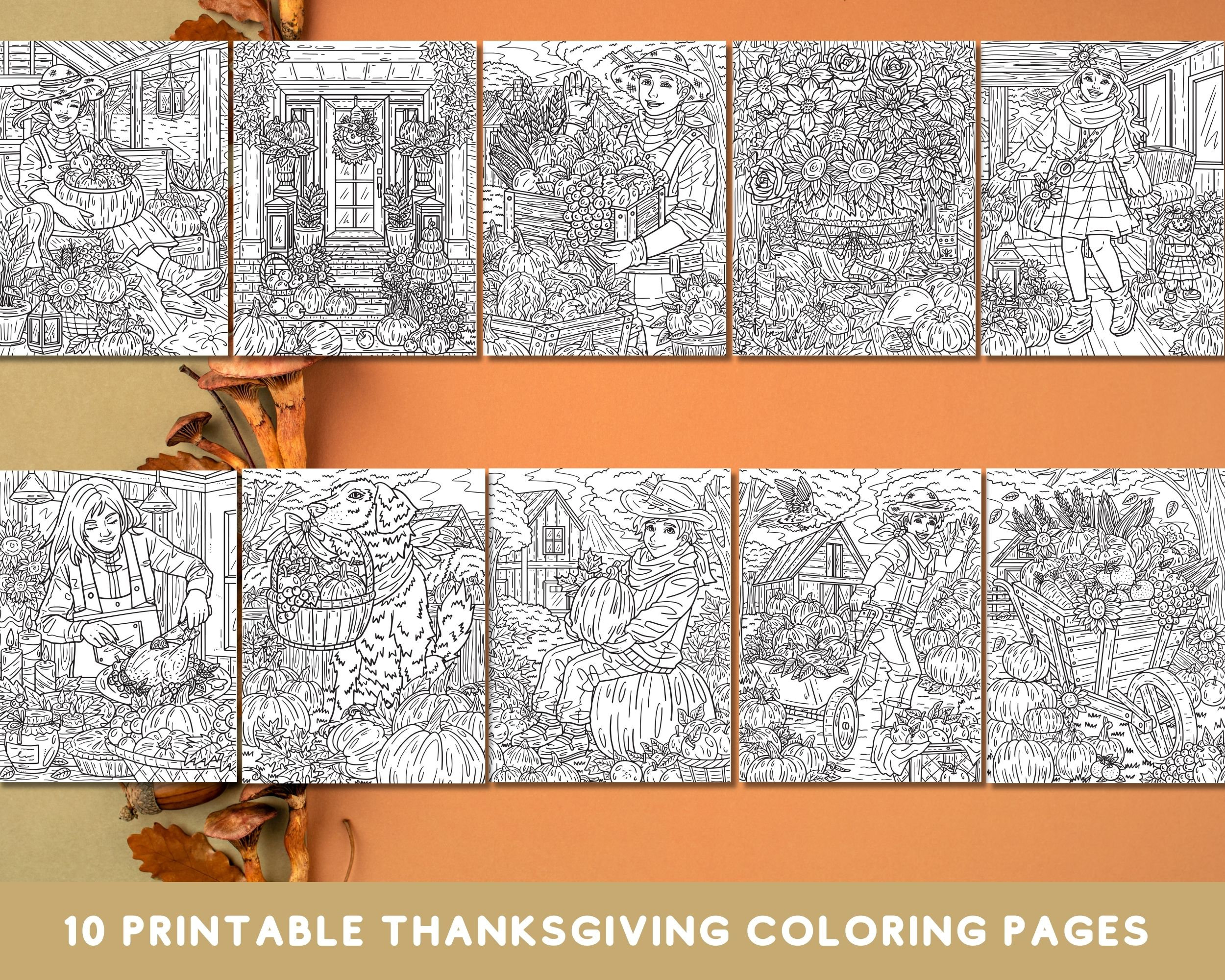 10 Thanksgiving Coloring Pages for Kids and Adult, Printable Coloring ...