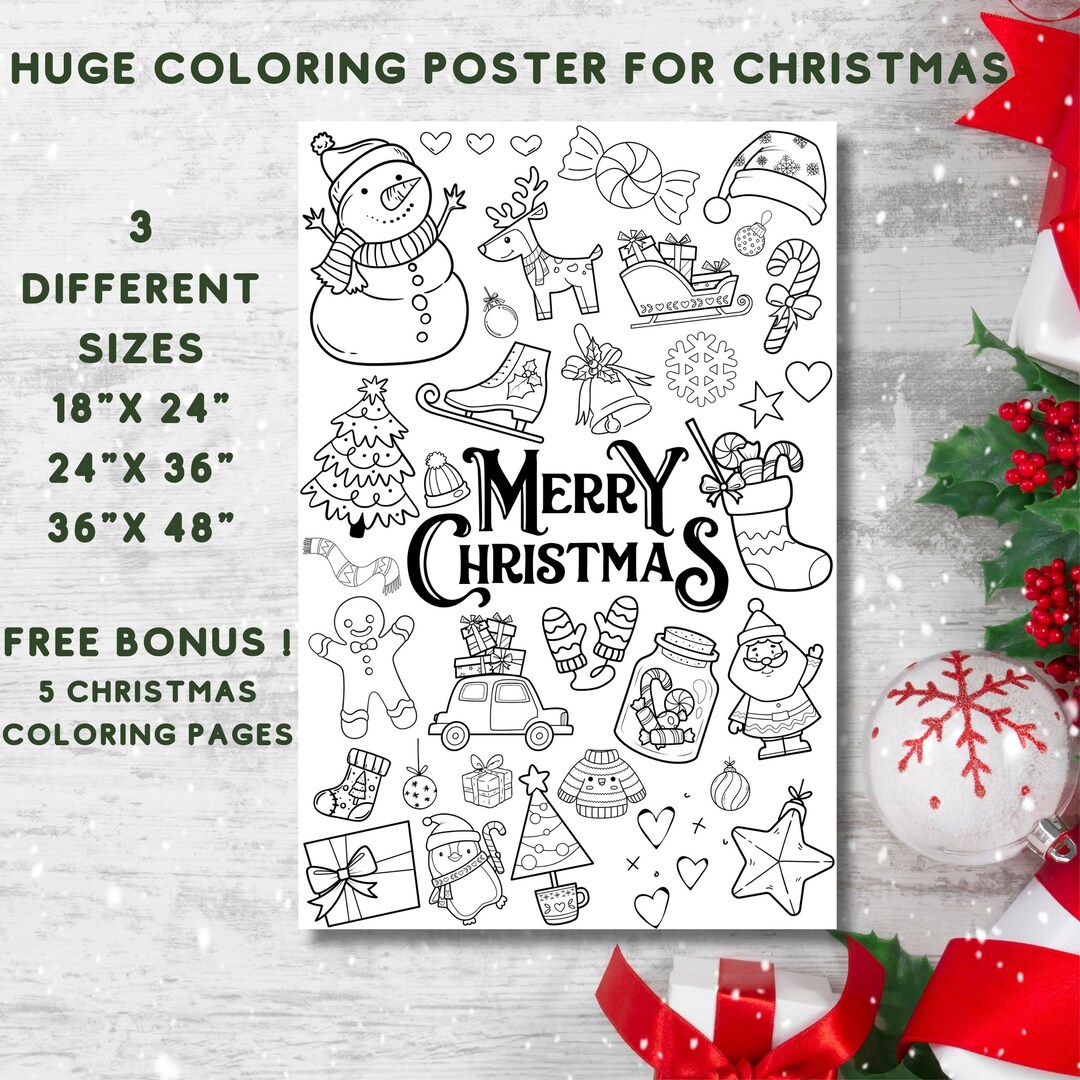 HUGE Christmas Coloring Poster, Printable Banner, Bonus 5 Coloring ...