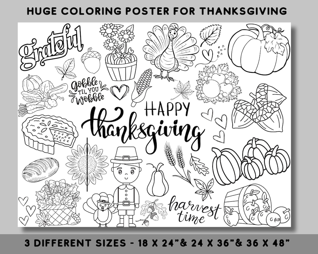 HUGE Thanksgiving Coloring Poster, Thanksgiving Coloring Pages ...