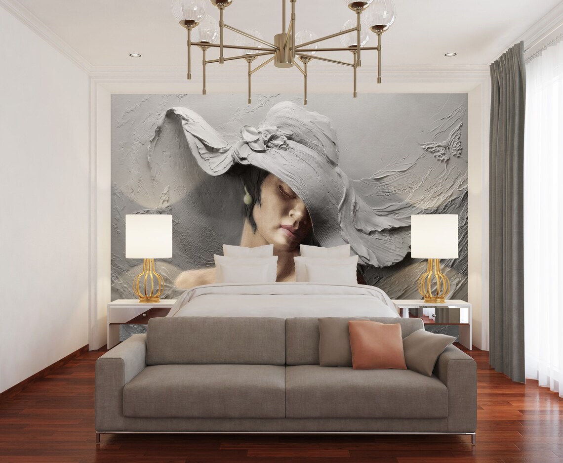Embossed Look 3D Woman Hat Wallpaper Livingroom Wall Decor - Etsy