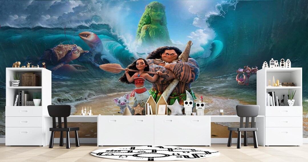 Moana und Vaiana Cartoon Themed Peel and Stick Kinderzimmer Tapete ...