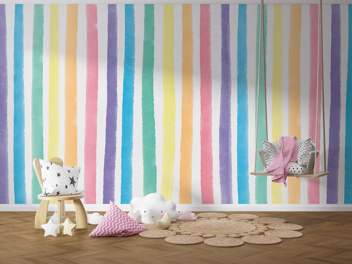 Rainbow Wallpaper Kids Room , Rainbow Wallpaper Nursery Room Peel and ...