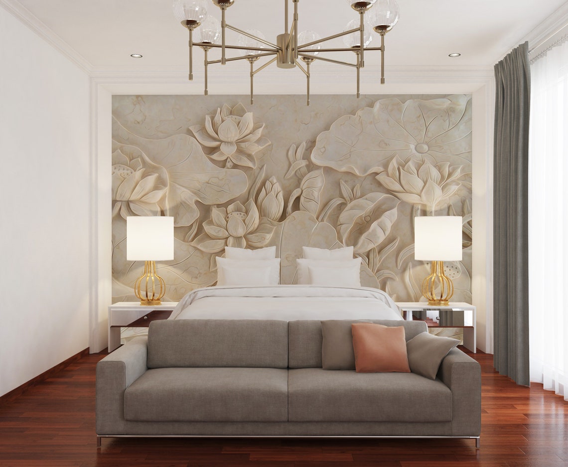 Embossed Look 3D Floral Wallpaper , Livingroom Wall Decor 3D Style ...