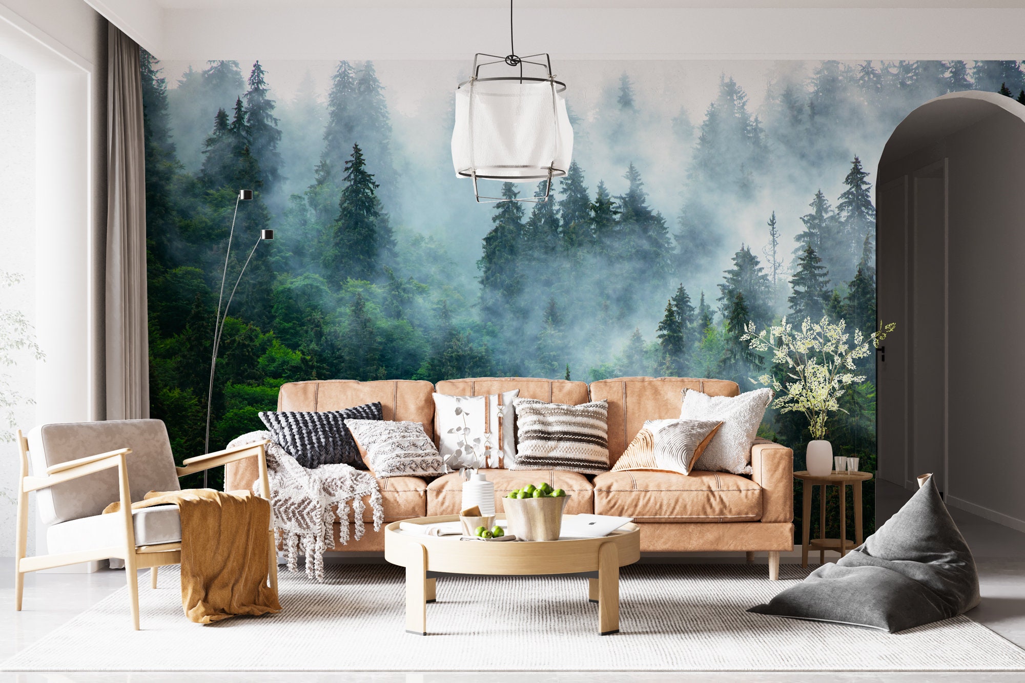 Forest Wallpaper Living Room Wall Mural Tropical Jungle Trees Nature ...