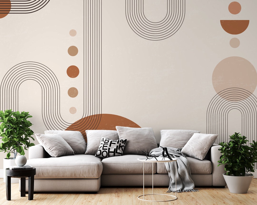 Boho Linear Shapes Wallpaper , Peel and Stick Linear Wall Mural , Boho ...