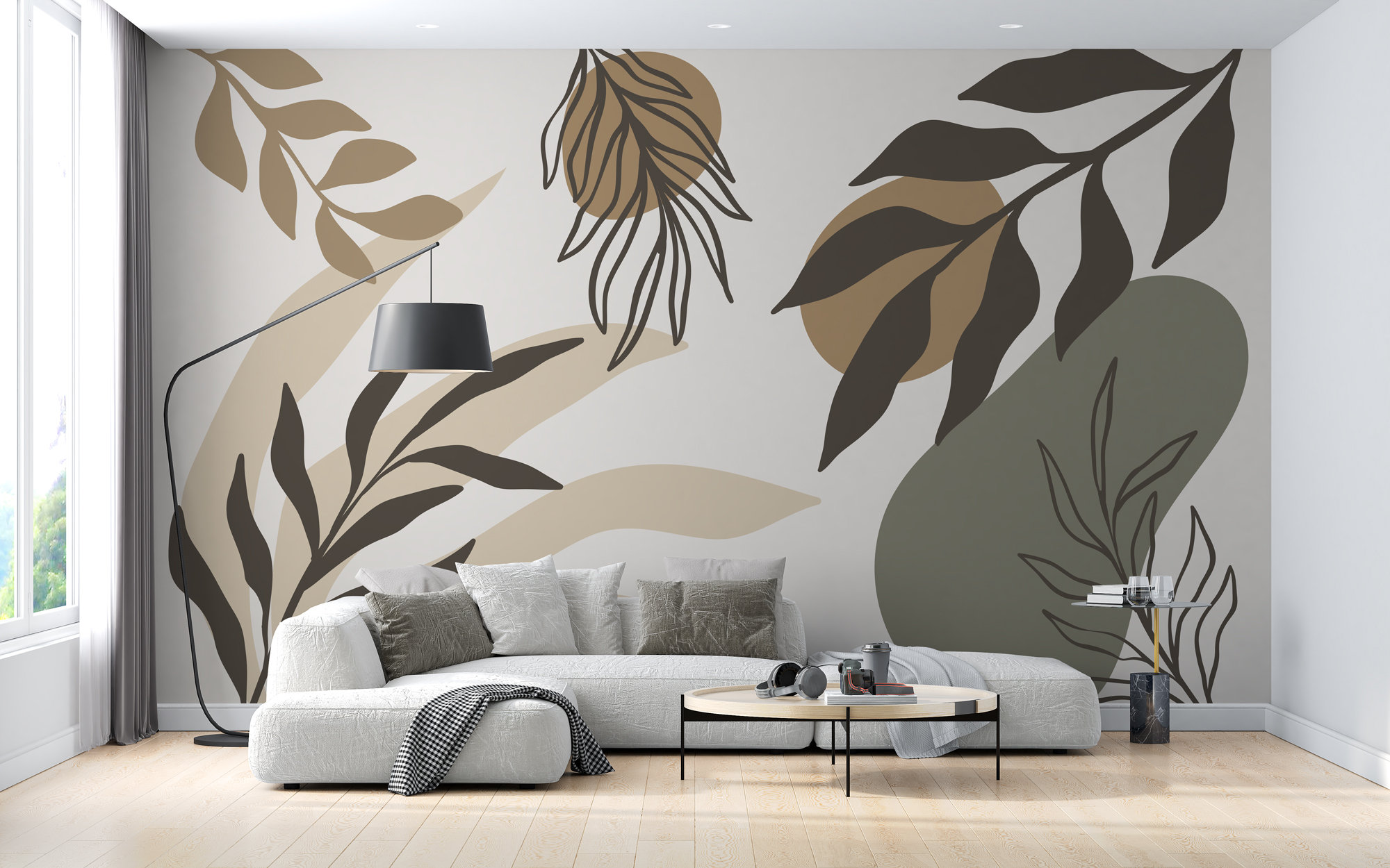 Boho Leaves Wallpaper , Green Leaves Boho Art Wallpaper , Leaves ...