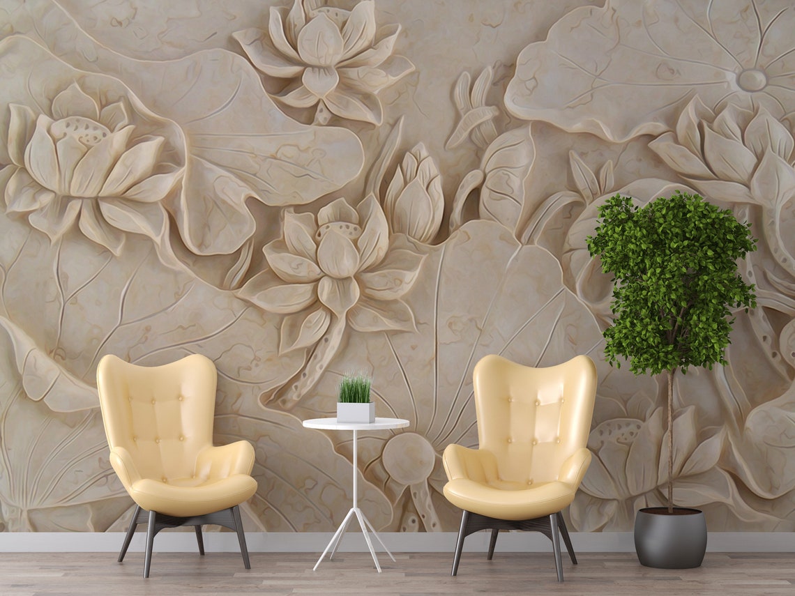 Embossed Look 3D Floral Wallpaper , Livingroom Wall Decor 3D Style ...