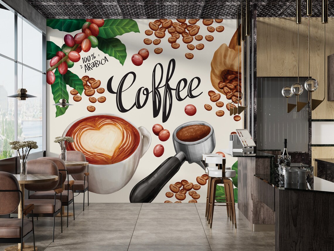 Customizable Coffee Wallpaper French Cafes Stylish Cafe Wall - Etsy
