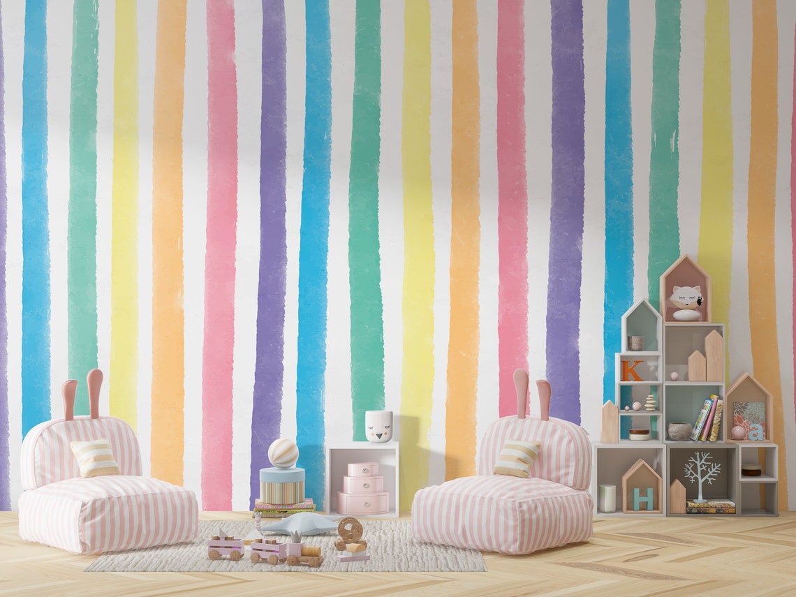 Rainbow Wallpaper Kids Room , Rainbow Wallpaper Nursery Room Peel and ...