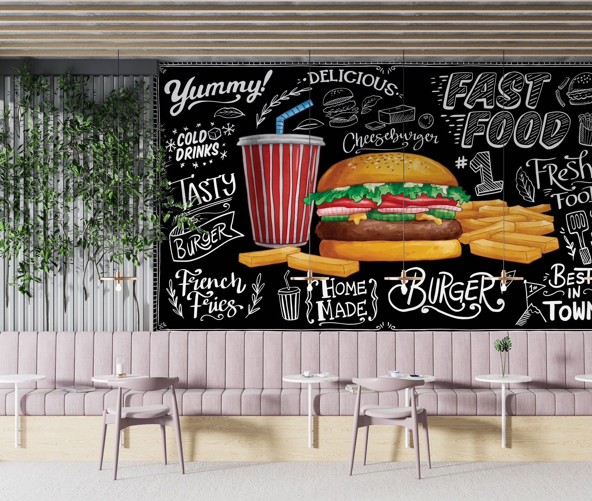Customizable Fast Food Restaurant Wallpaper , Peel and Stick Hamburger ...