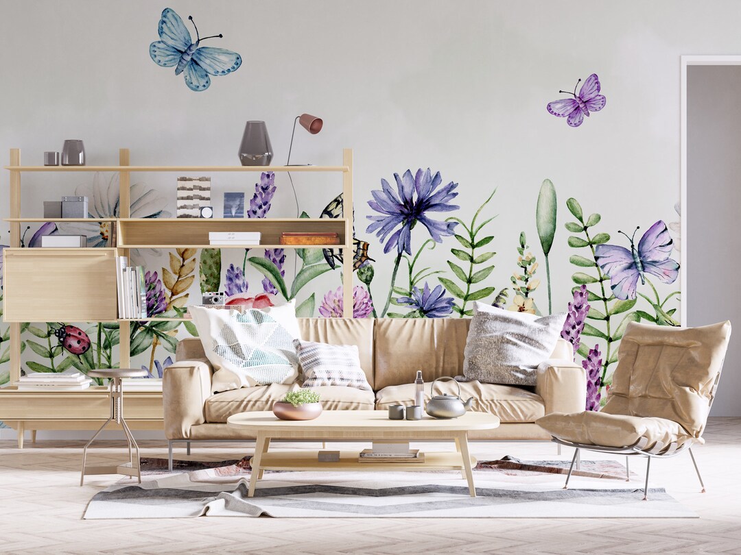 Watercolor Soft Flowers Wallpaper Soft Flowers Wall Decor - Etsy