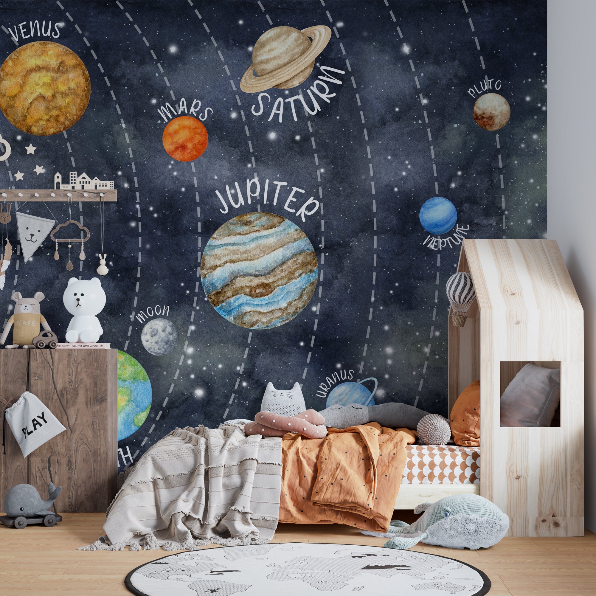 Planets Themed Kids Room Wallpaper , Peel and Stick Planets Mural ...