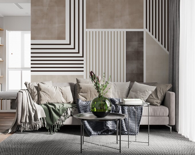 Hand Drawn Squares Removable Wall Covering / Abstract Peel and Stick ...