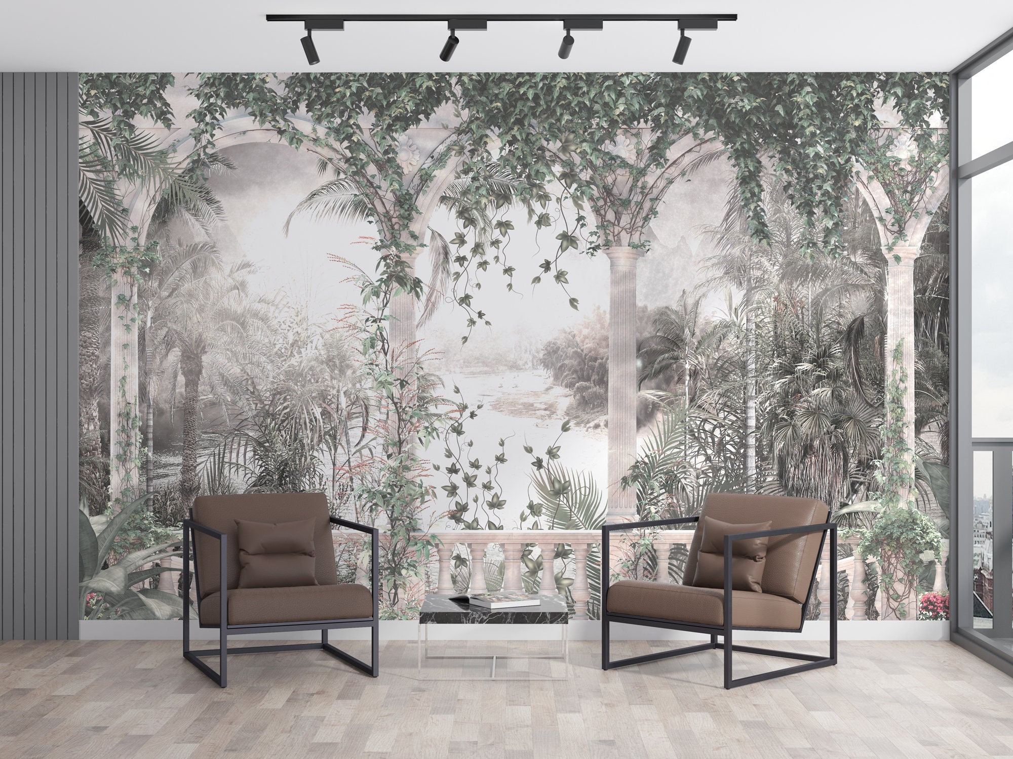 Tropical Leaves and Vines Wall Mural Tropical Faded - Etsy