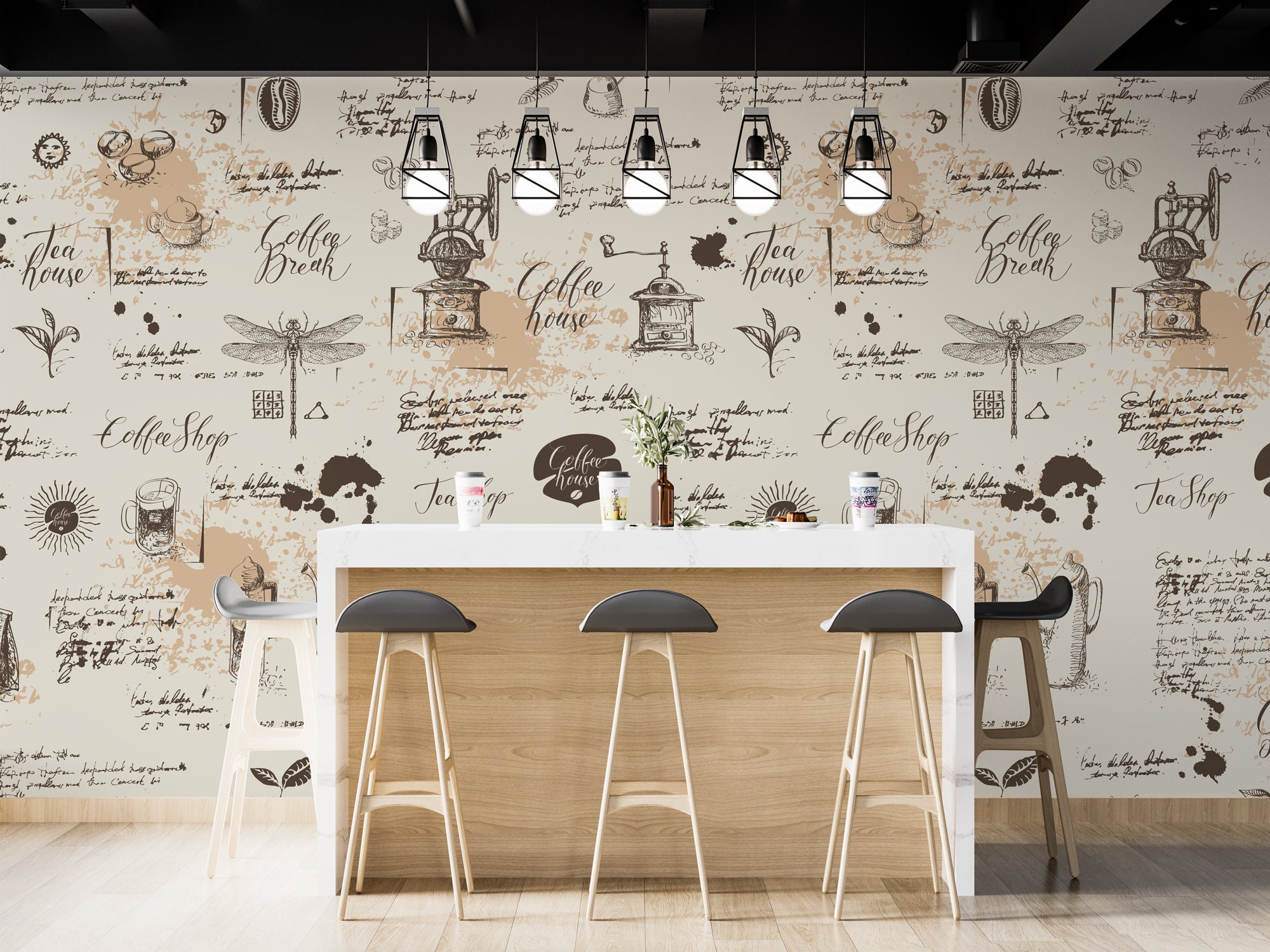 Elegant Customizable Cafe Wallpaper French Cafes Stylish Cafe Wall ...