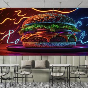 Burger Restaurant Wallpaper: Customizable Peel and Stick, Black ...
