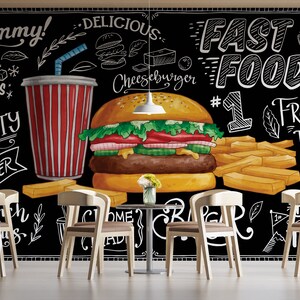 Customizable Fast Food Restaurant Wallpaper , Peel and Stick Hamburger ...
