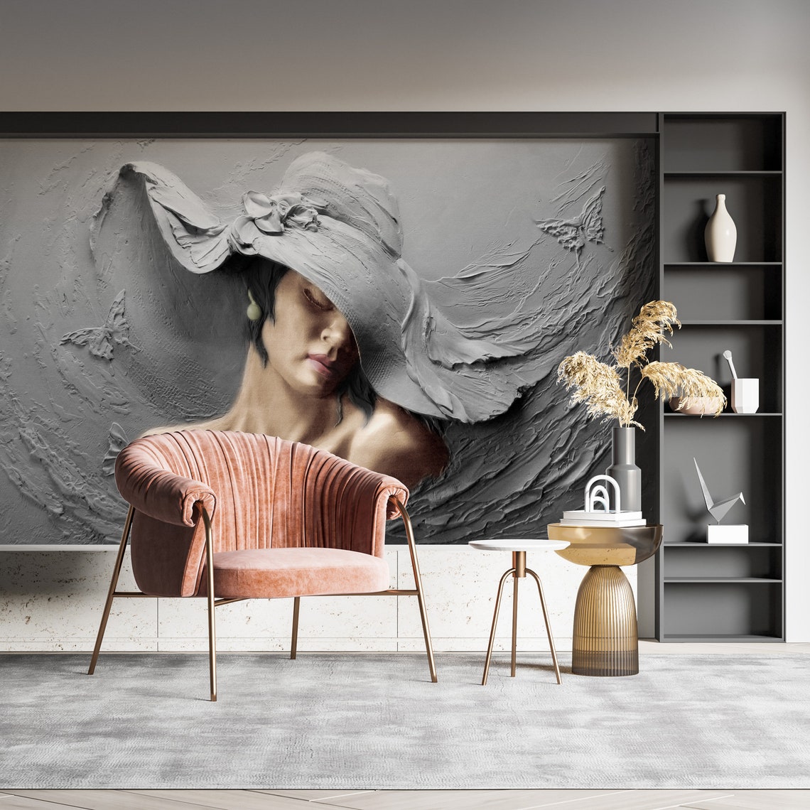 Embossed Look 3D Woman Hat Wallpaper Livingroom Wall Decor - Etsy