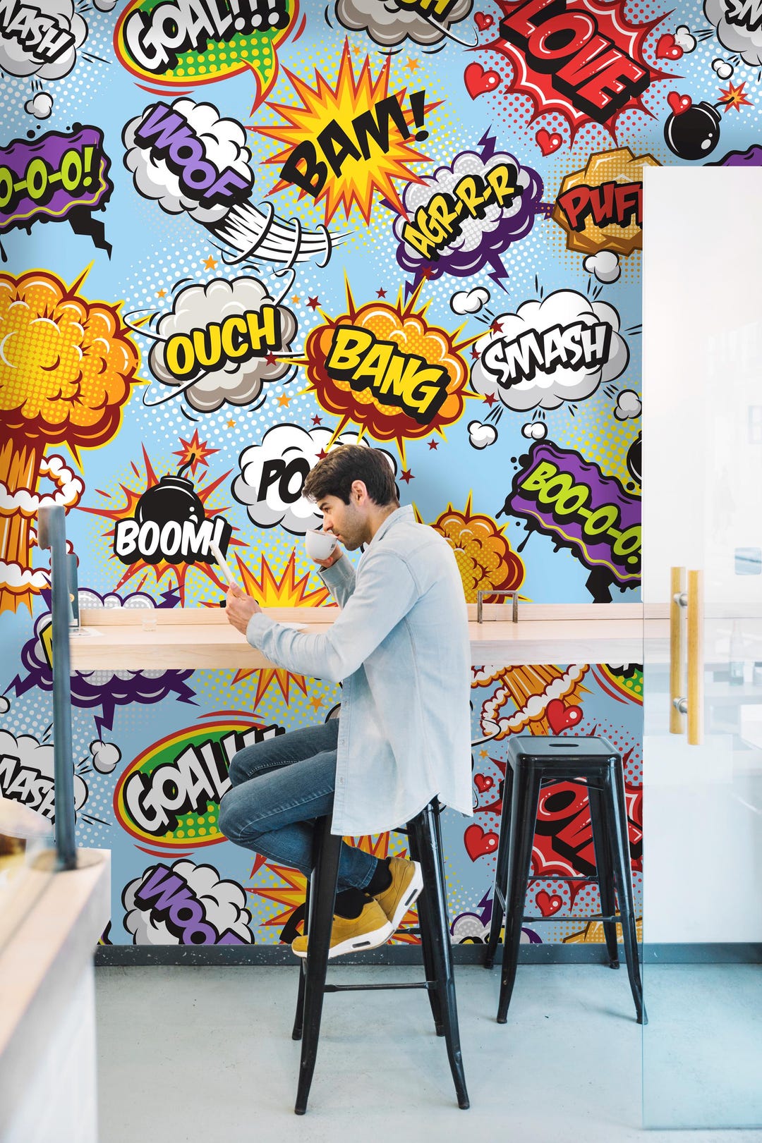 Colorful Pop Art Comic Wallpaper , Graffiti Wallpaper , Pop Art Wallpaper , Colorful Wall Decor ...