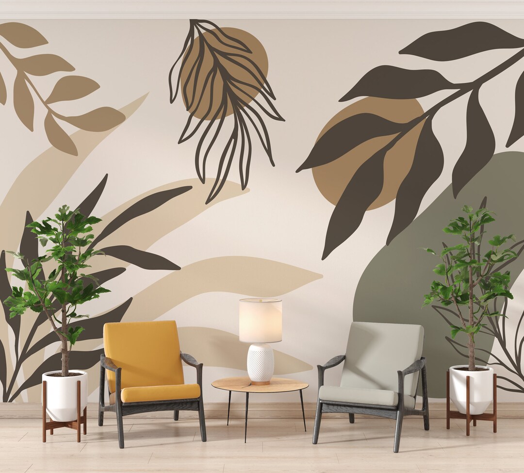 Boho Leaves Wallpaper , Green Leaves Boho Art Wallpaper , Leaves ...