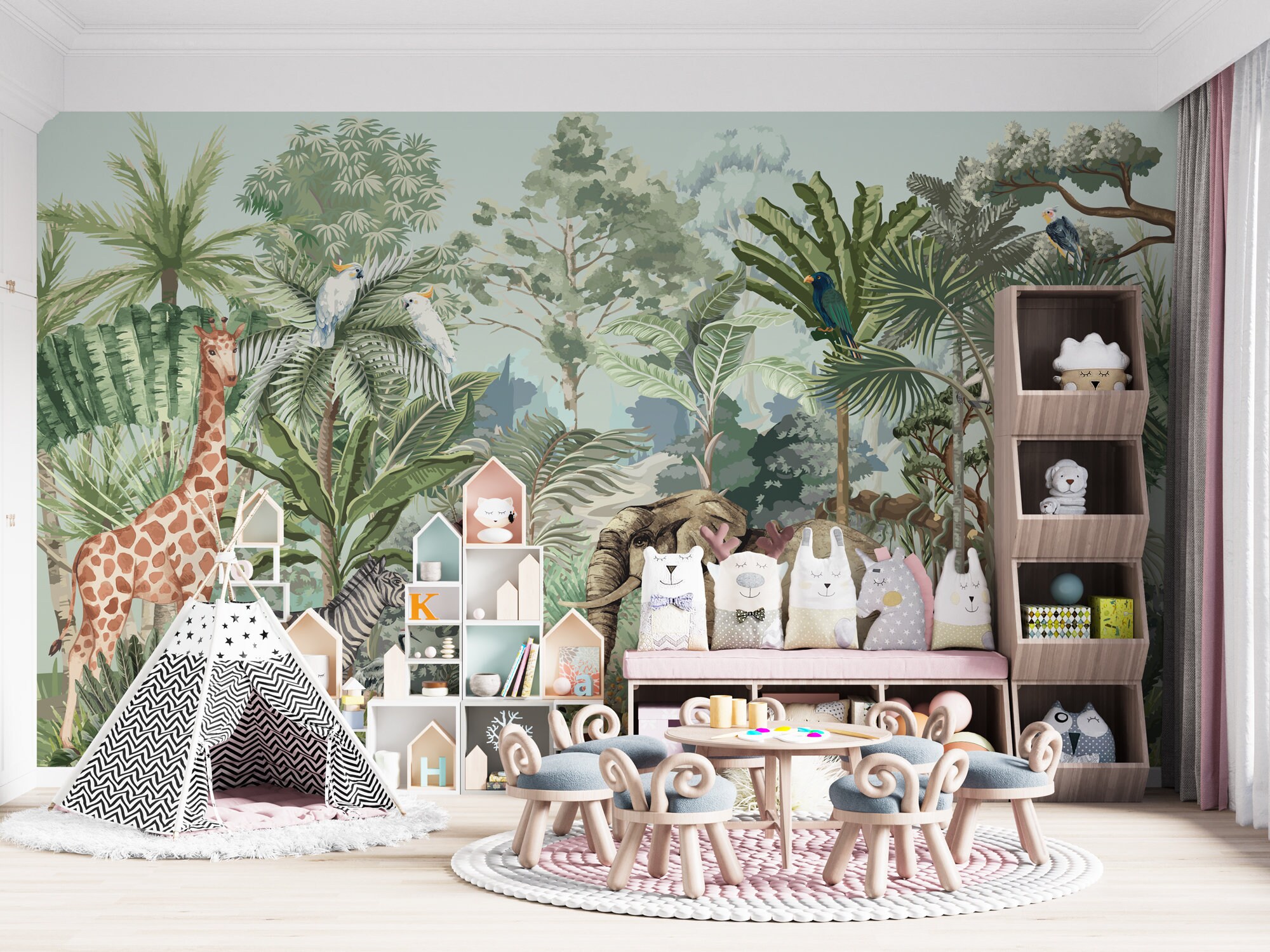 Nursery Room Jungle Animals Mural , Africa Safari Animals Kids ...