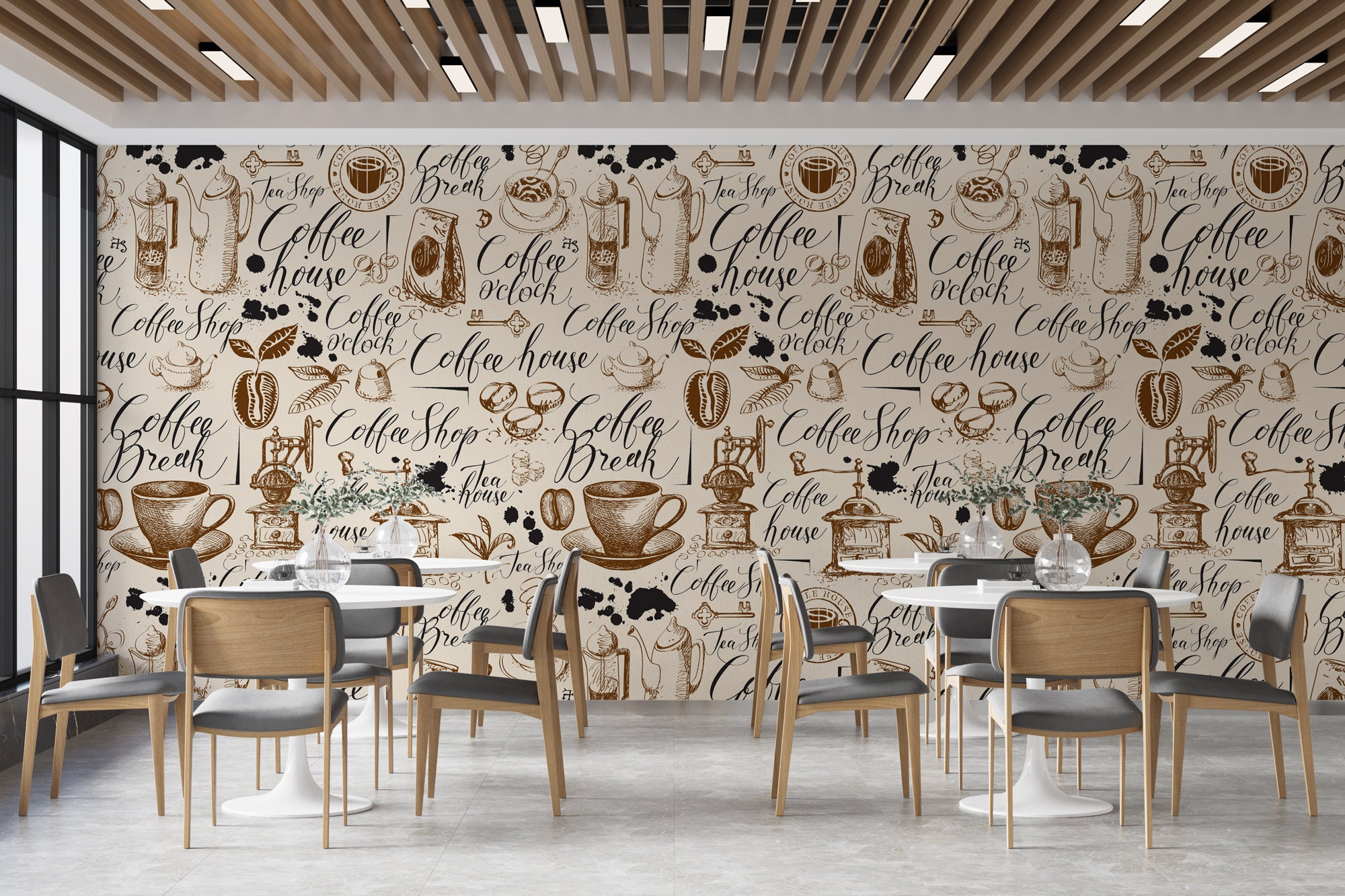 Elegant Customizable Cafe Wallpaper Cafes Stylish Cafe Wall Mural ...