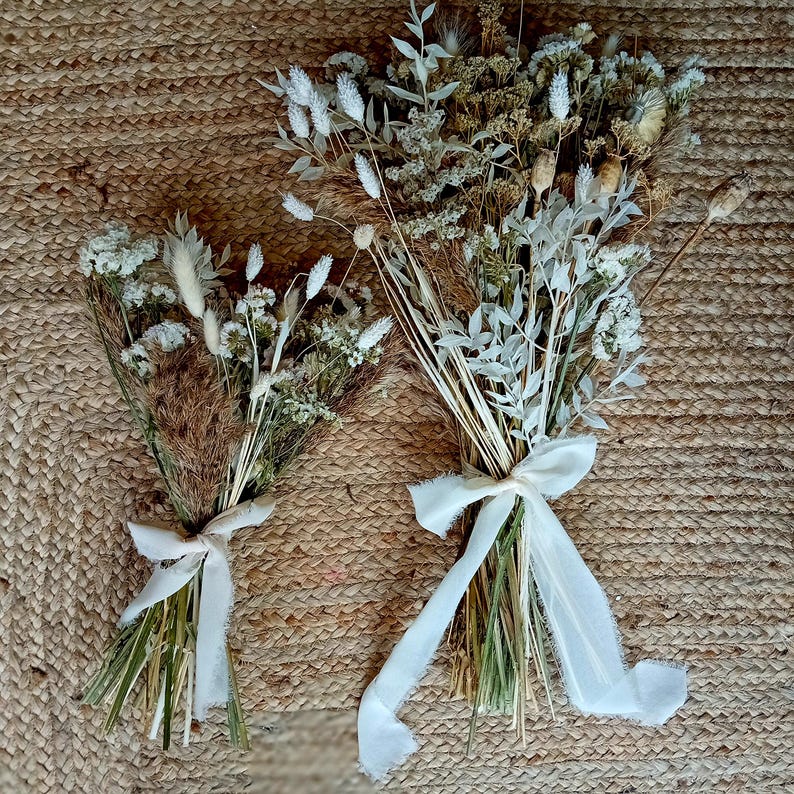 Neutral Dried Flower Bridesmaid Bouquet | Boho Rustic Wedding Flowers ...