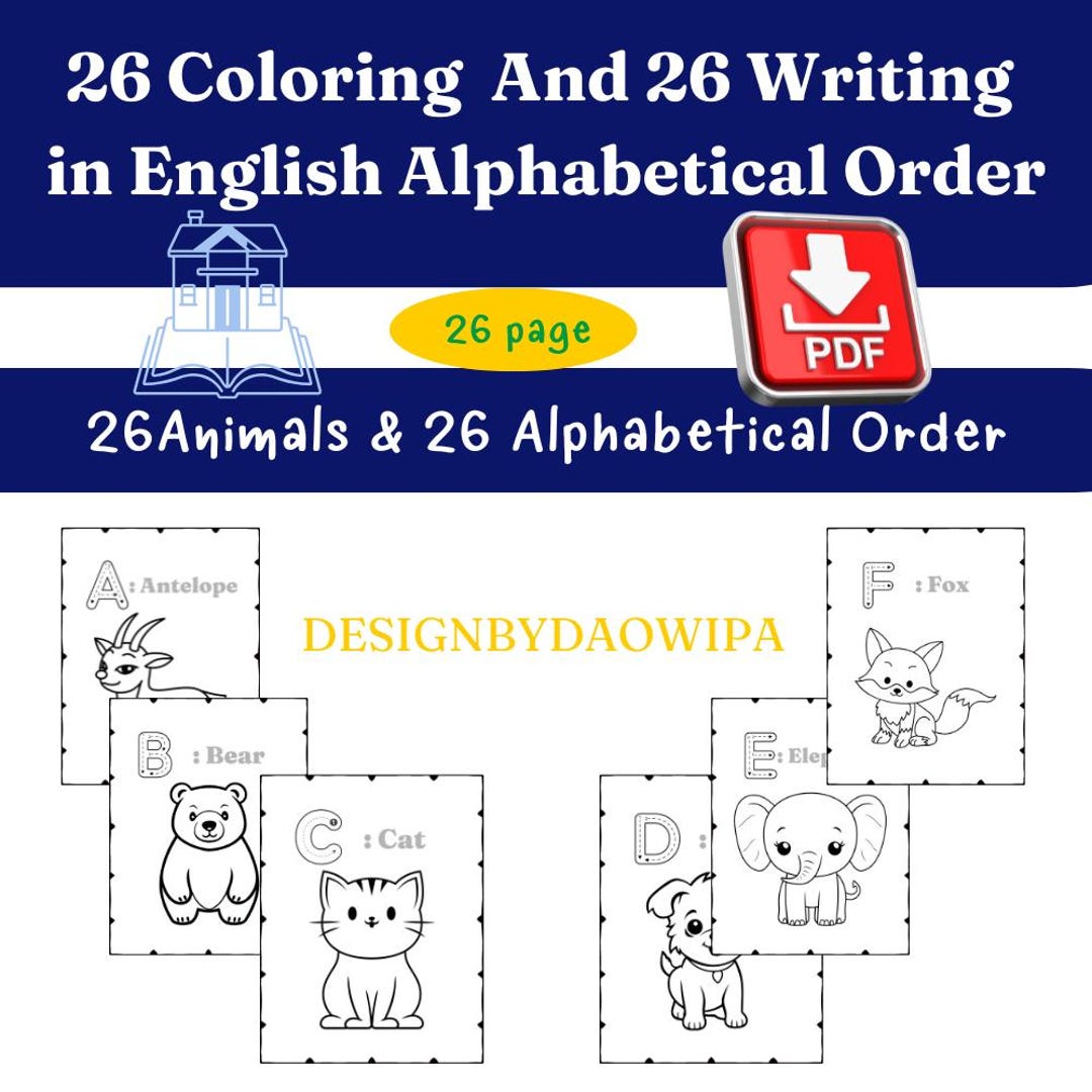 Alphabet Coloring Pages: 26 Animals, ABC Practice (PDF Pattern) - Etsy