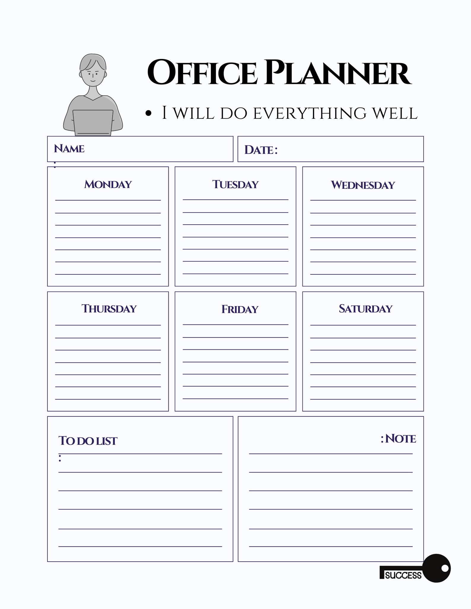 Printable One-page Weekly Planner , Daily to Do List , for Work , Home ...