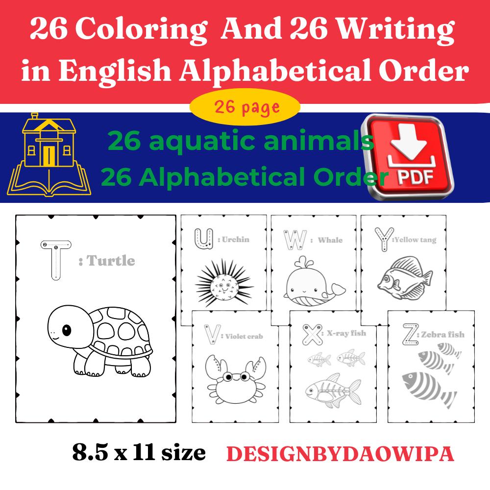 Aquatic Animals Alphabet Coloring Pages: Kids Learning (PDF Pattern) - Etsy
