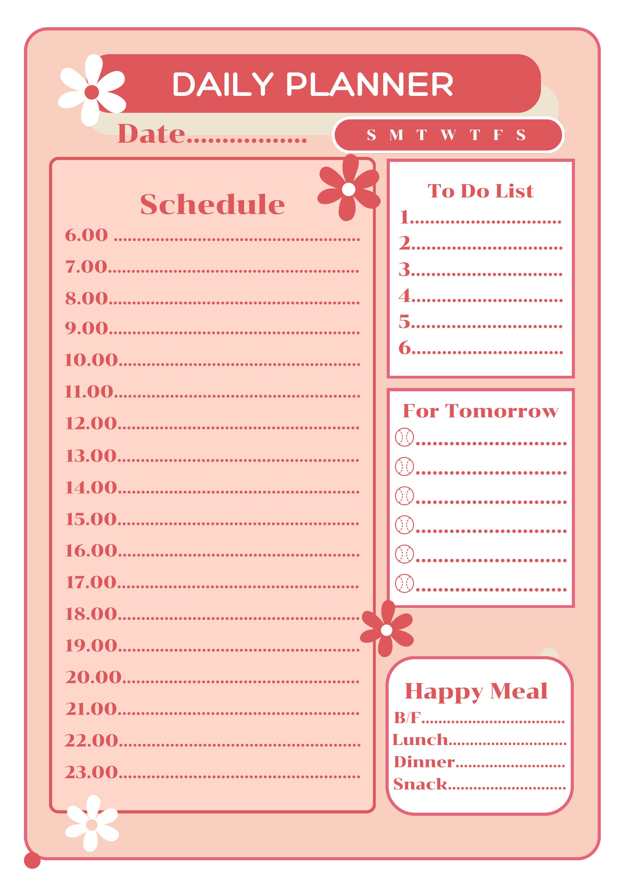 Pastal, 6 Color Tone, 6 Shades Pink ,printable Daily Planner,daily ...