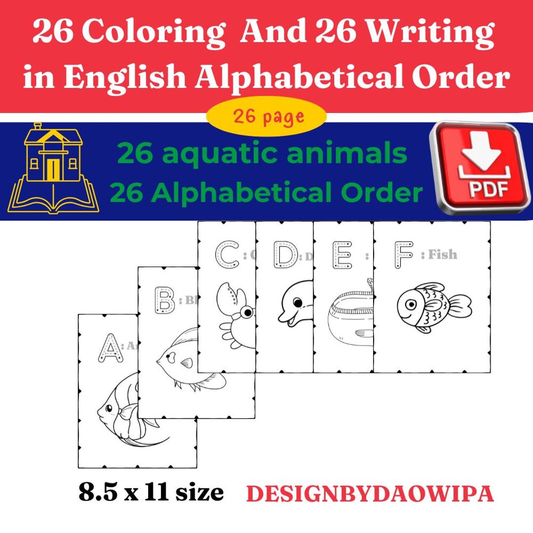 Aquatic Animals Alphabet Coloring Pages: Kids Learning (PDF Pattern) - Etsy