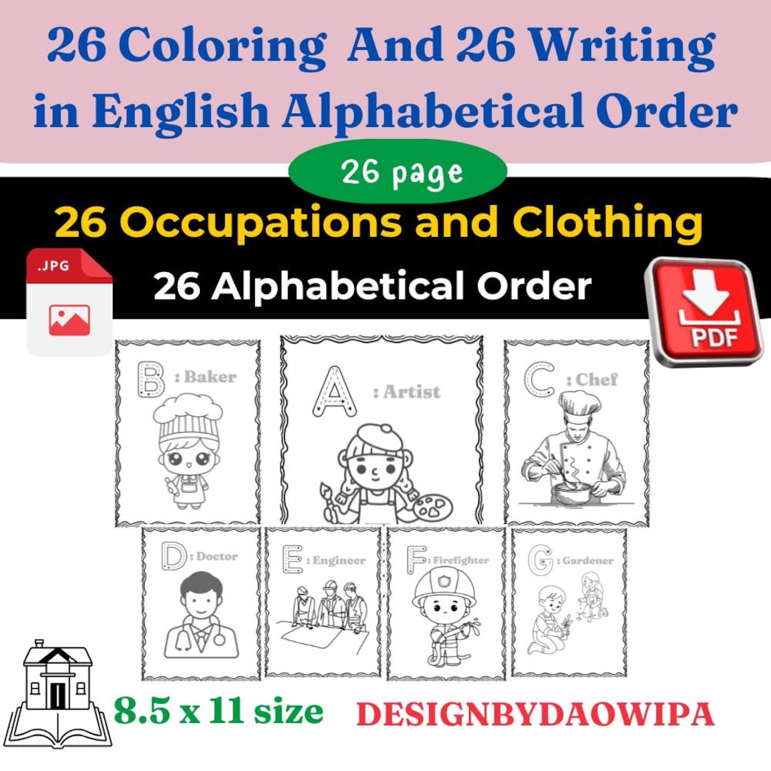 Occupations & Clothing Coloring Pages: Alphabet Practice (PDF) - Etsy