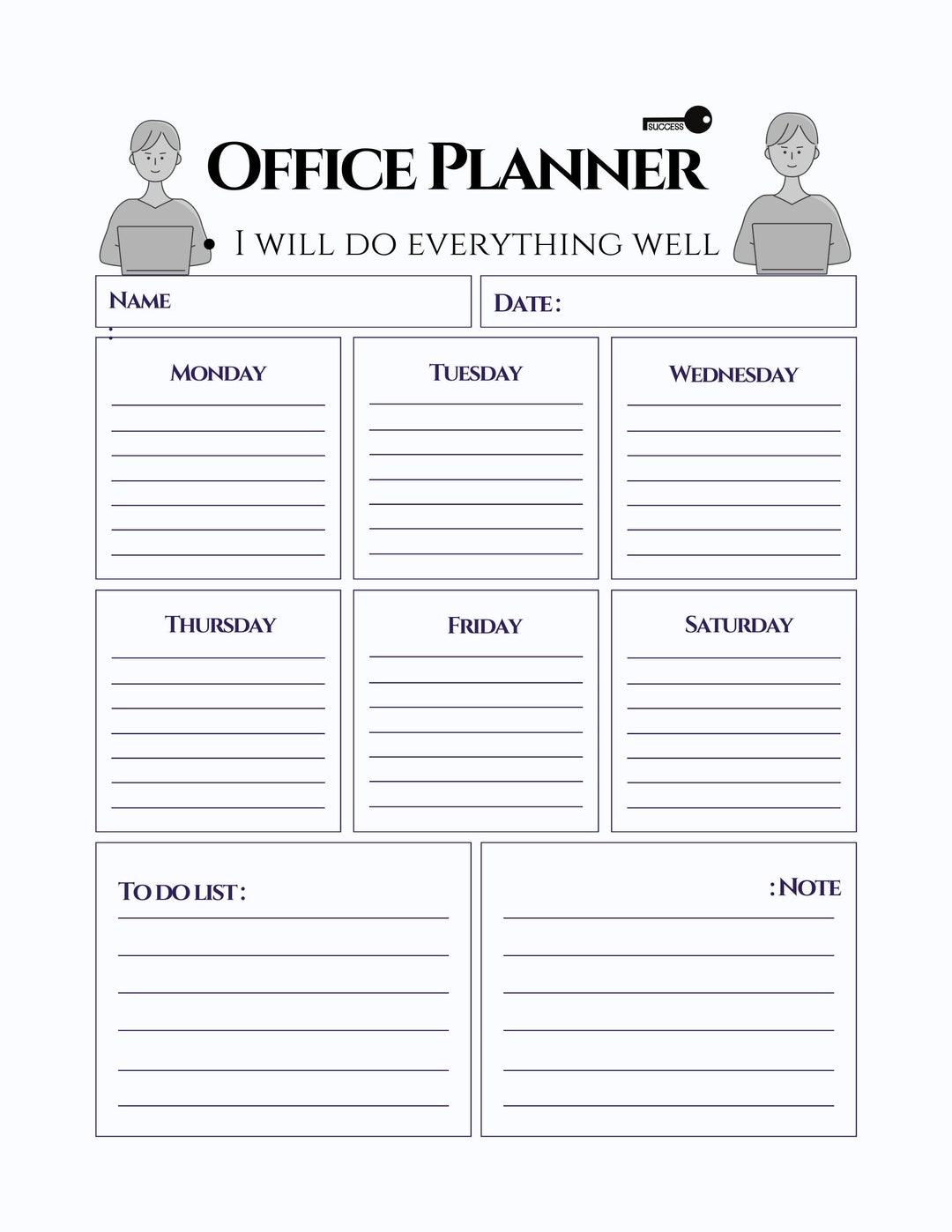 Printable One-page Weekly Planner , Daily to Do List , for Work , Home ...