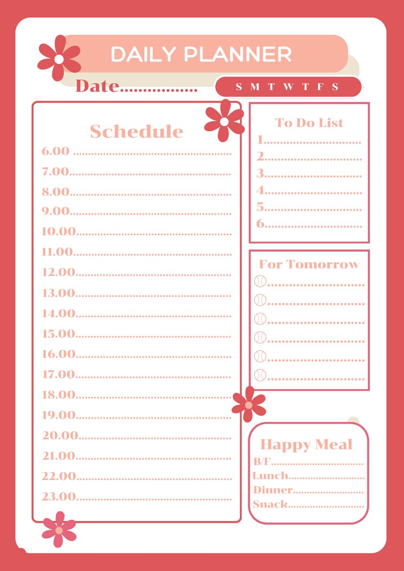 Pastal, 6 Color Tone, 6 Shades Pink ,printable Daily Planner,daily ...