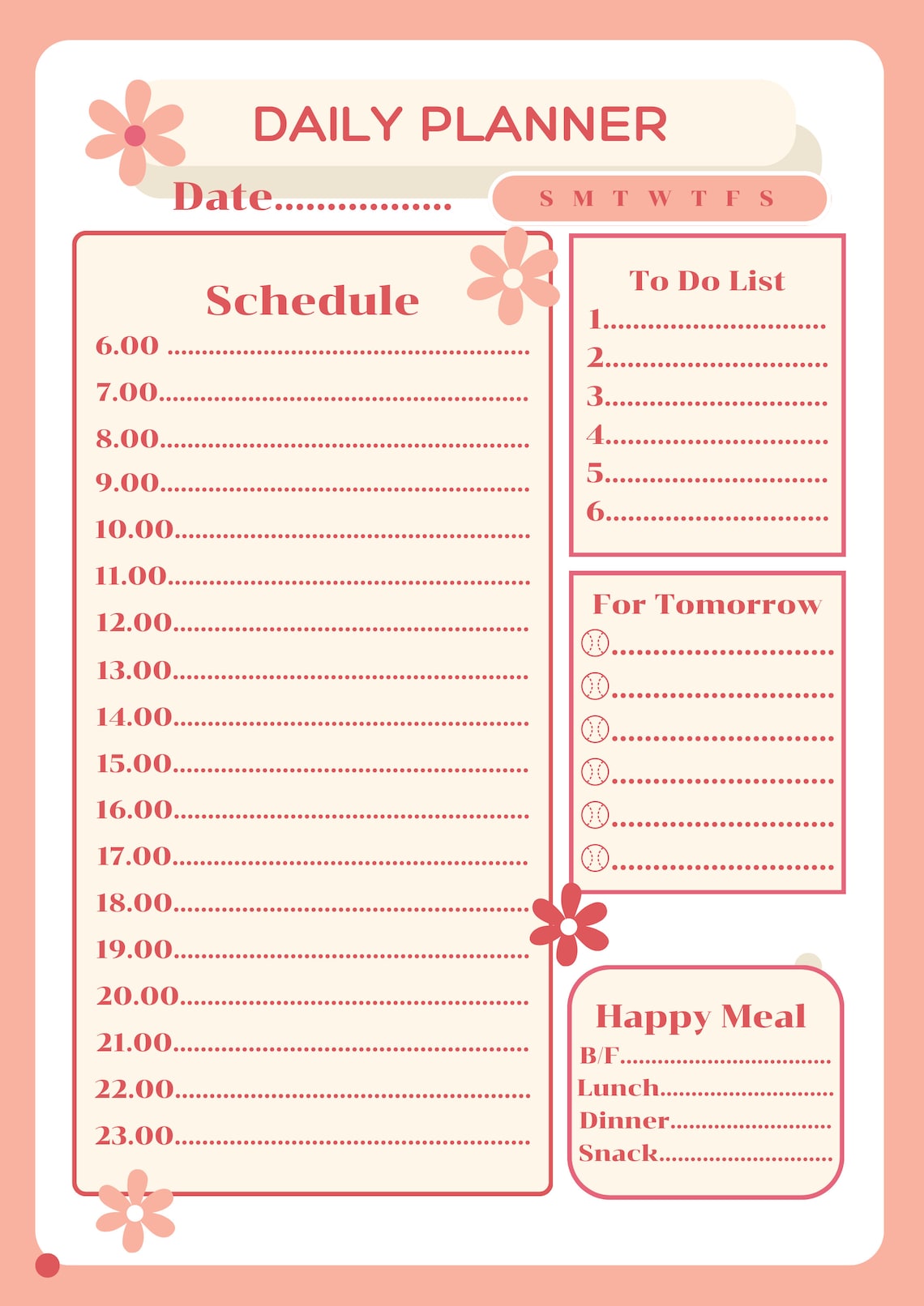 Pastal, 6 Color Tone, 6 Shades Pink ,printable Daily Planner,daily ...