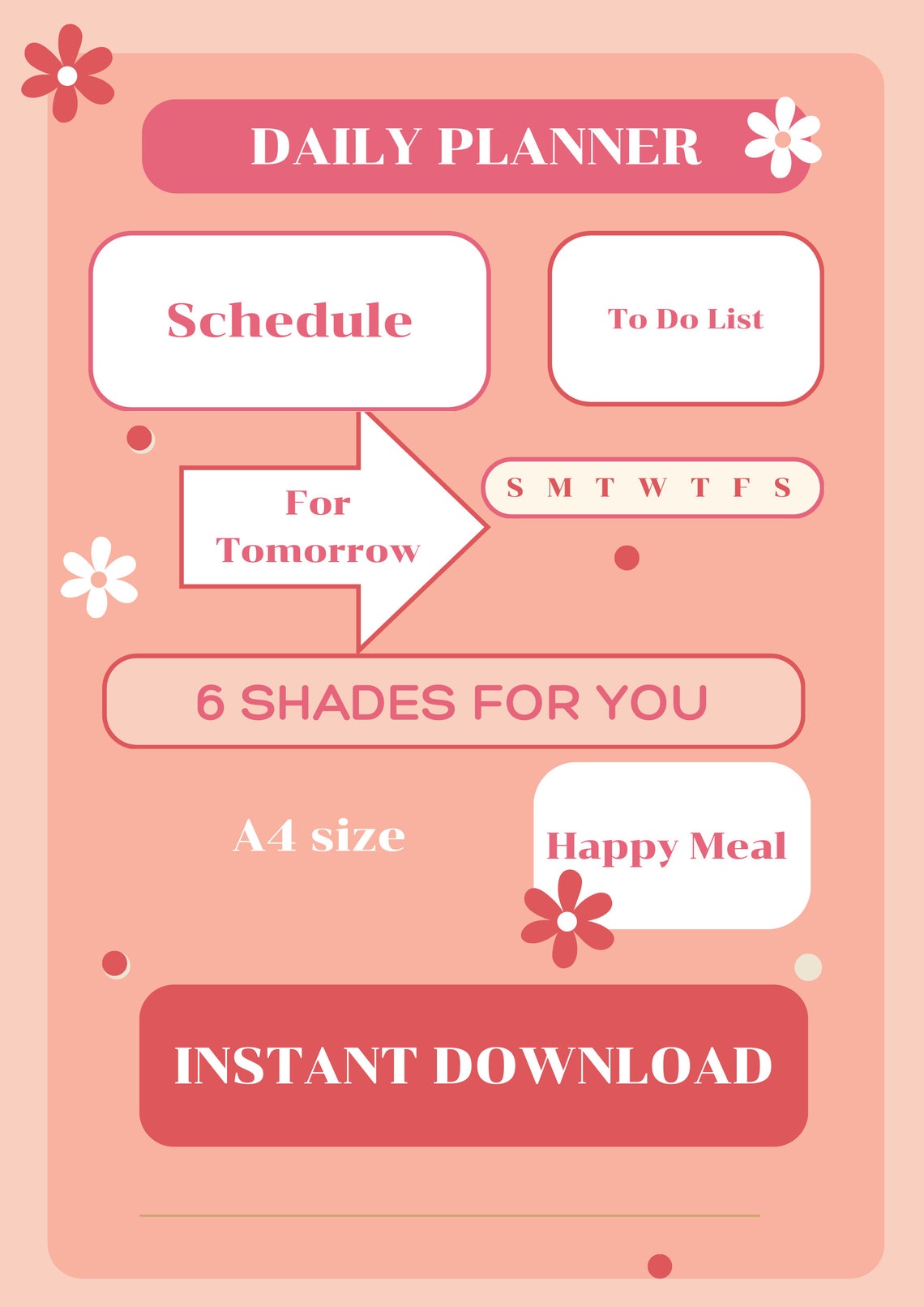 Pastal, 6 Color Tone, 6 Shades Pink ,printable Daily Planner,daily ...