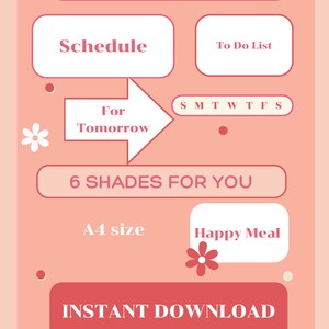 Pastal, 6 Color Tone, 6 Shades Pink ,printable Daily Planner,daily ...