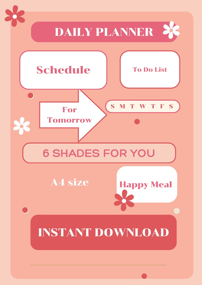 Pastal, 6 Color Tone, 6 Shades Pink ,printable Daily Planner,daily ...